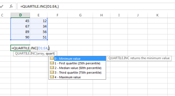 Excel Quartileinc Function Excelabcd 1742