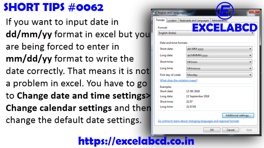 Short Tips#0062: How to change input date format in excel - Excelabcd